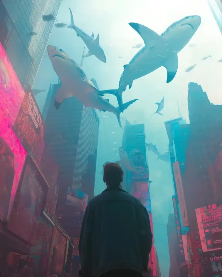 Hyper-Realistic Sharks in Times Square Image Prompt - SrefHunt